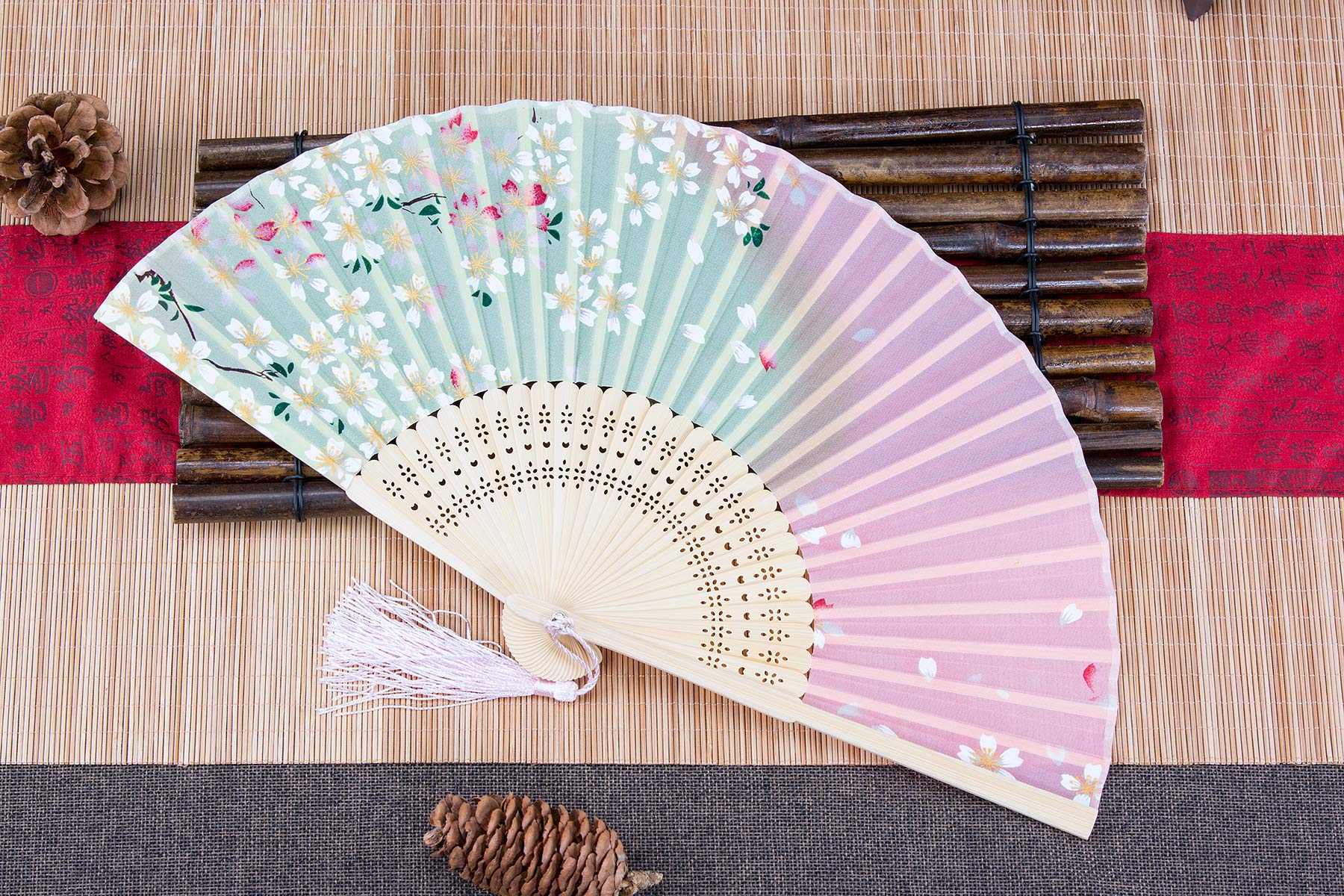 BingGoGo Hand Fan Women Folding Hand Held Silk Fan,8.27"(21cm) Hand Held Folding Fans,Chinese/Japanese Vintage Retro Style,Gift Box Packaging (Pink-3)