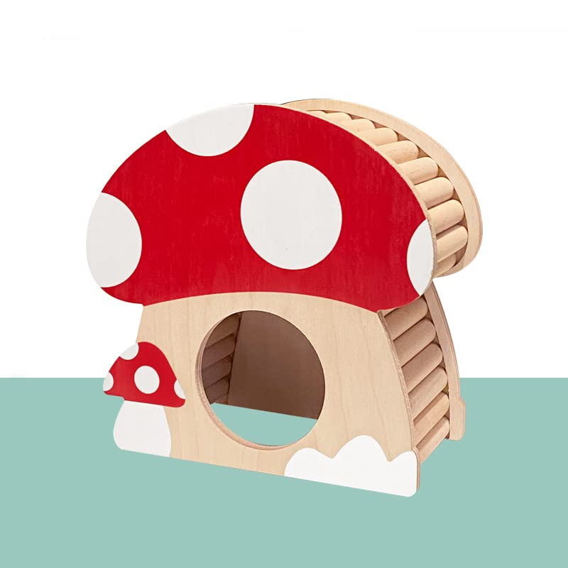 Hamster Mini House, Mushroom-Shaped Wood Hide Home for Dwarf Hamsters, Rat, Gerbils, Syrian, Mice, Small Animals Hideout Habitat Hut, Wooden Hamster Hideaway Toys, Indoor Cave Cage Accessories