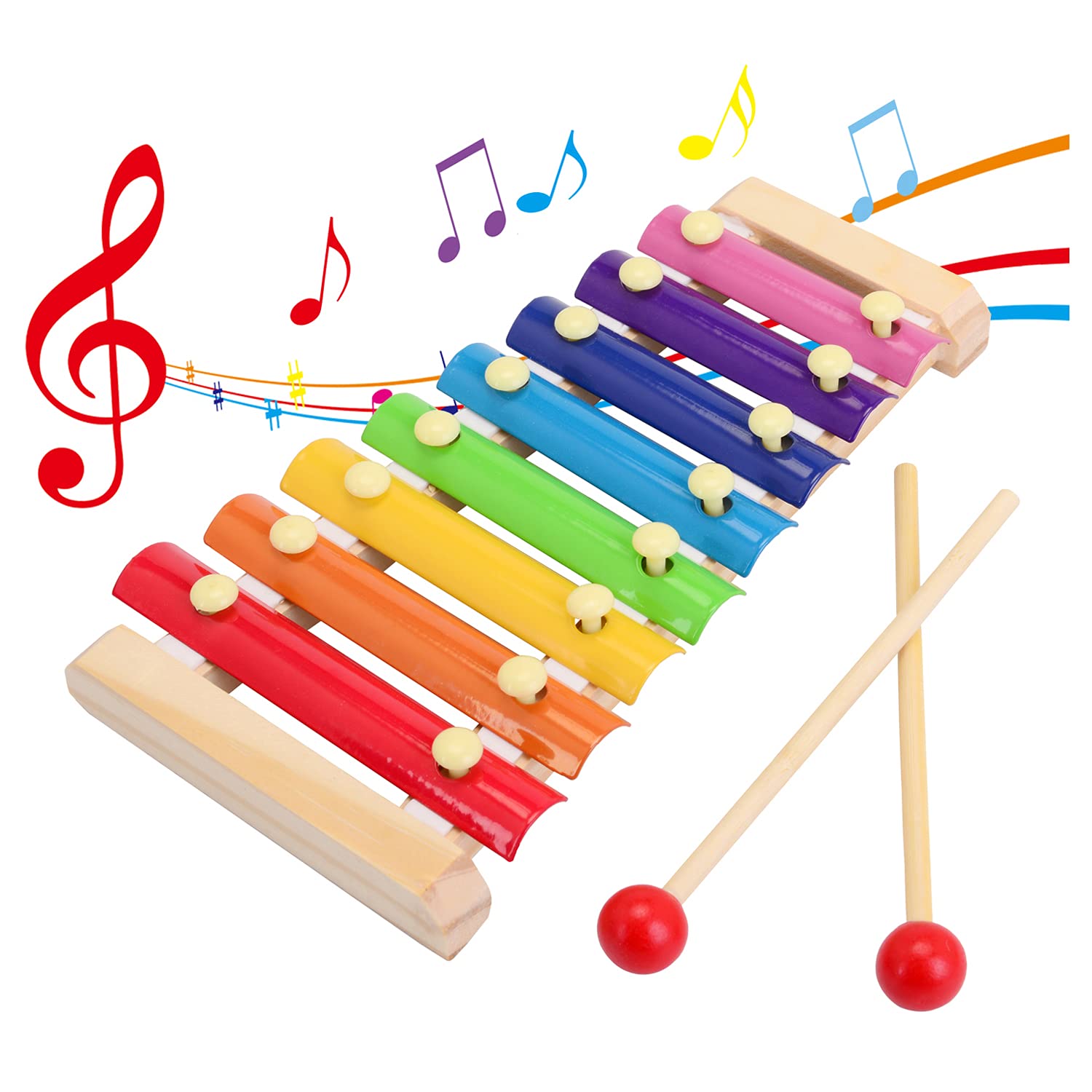 Wooden Xylophone Children's Musical Instruments Toy Wooden 8 Keys Hand Knock with Mallets Preschool Educational Toys Great Gift for Kids Girls and Boys Toddlers Ages 3+