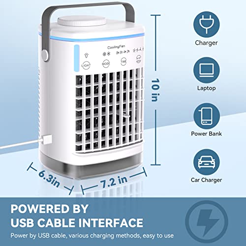 Portable Air Conditioners, Personal Evaporative Air Cooler with 4 Wind Speed & LED Light, Top Fill 700ML Mini Air Conditioner, Small Desktop Quiet Cooling Fan for Room, Office, Car, Outdoor