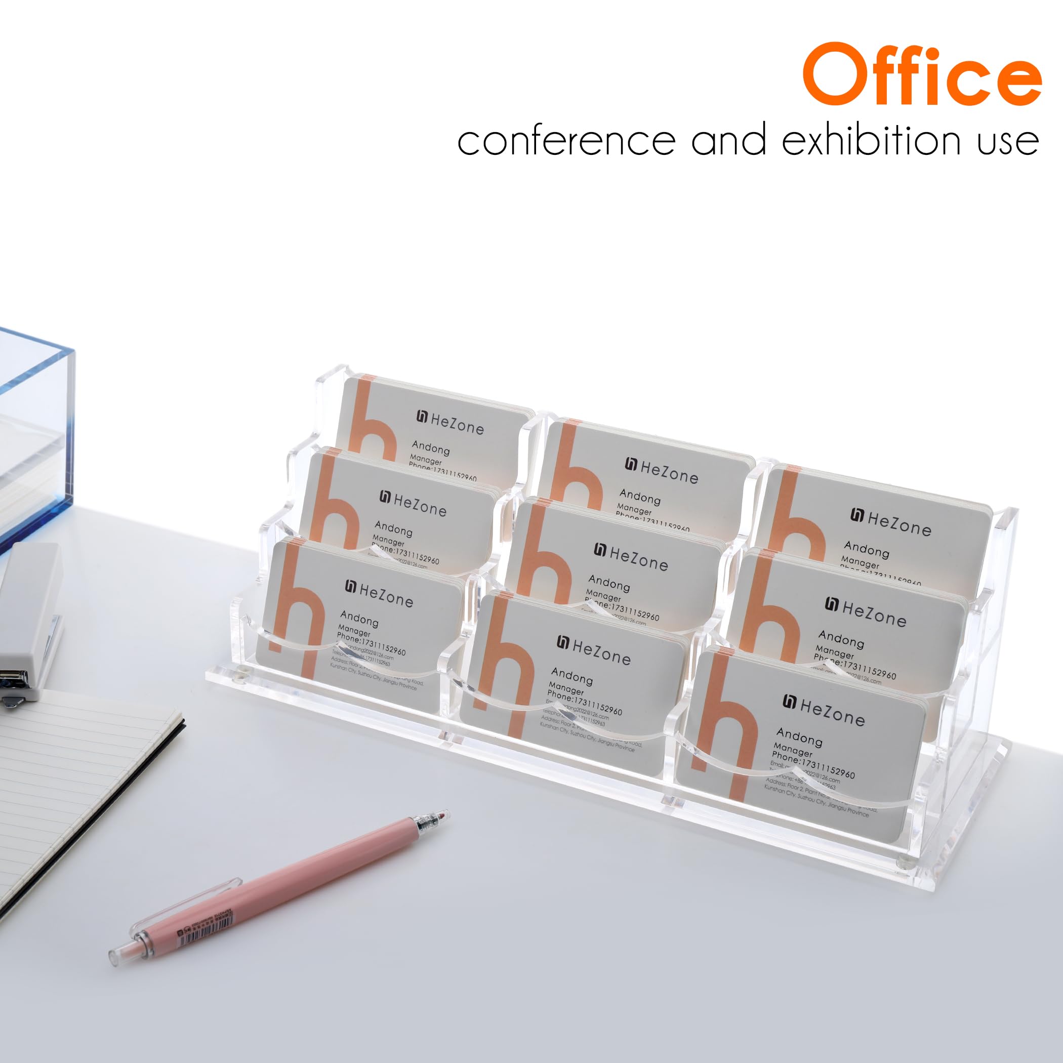 Business Card Holder for Desk, Multiple Cards Display Stand Rack for Women and Men, Clear Acrylic Card Organizer 9 Slot 3 Tiers