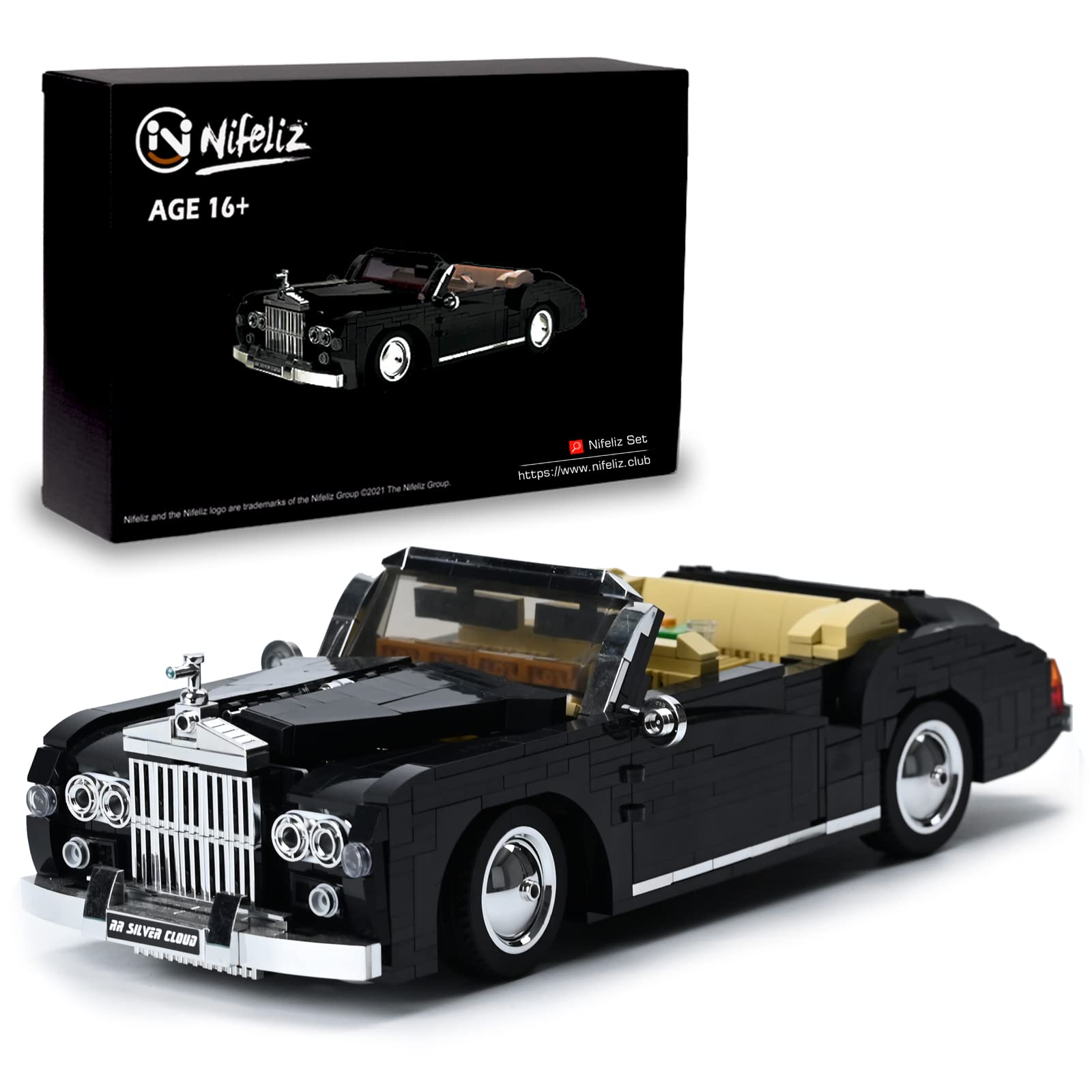 Nifeliz Retro Car βSilver Cloud MOC Building Blocks and Construction Toy, Adult Collectible Model Cars Set to Build, 1:14 Scale Sports Car Model (1096 Pcs)