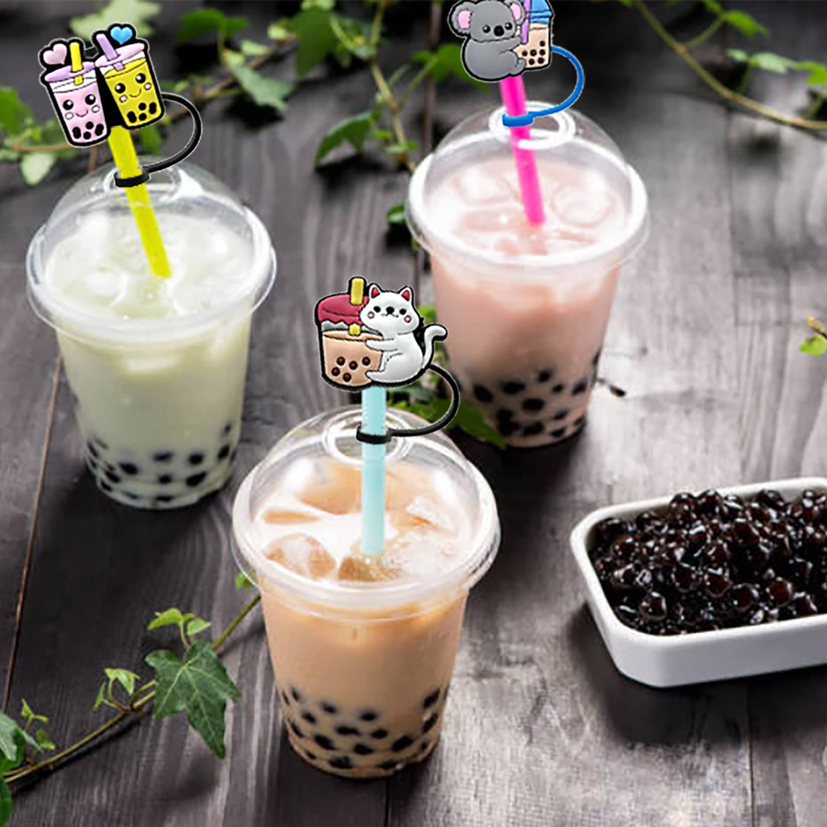 Cute Straw Covers Cap, Dust-Proof Straw Toppers, Reusable Drinking Straw Cover, Splash Proof Straw Caps, Portable Silicone Straw Tip Covers Decoration(6 Pcs Mixed Style)