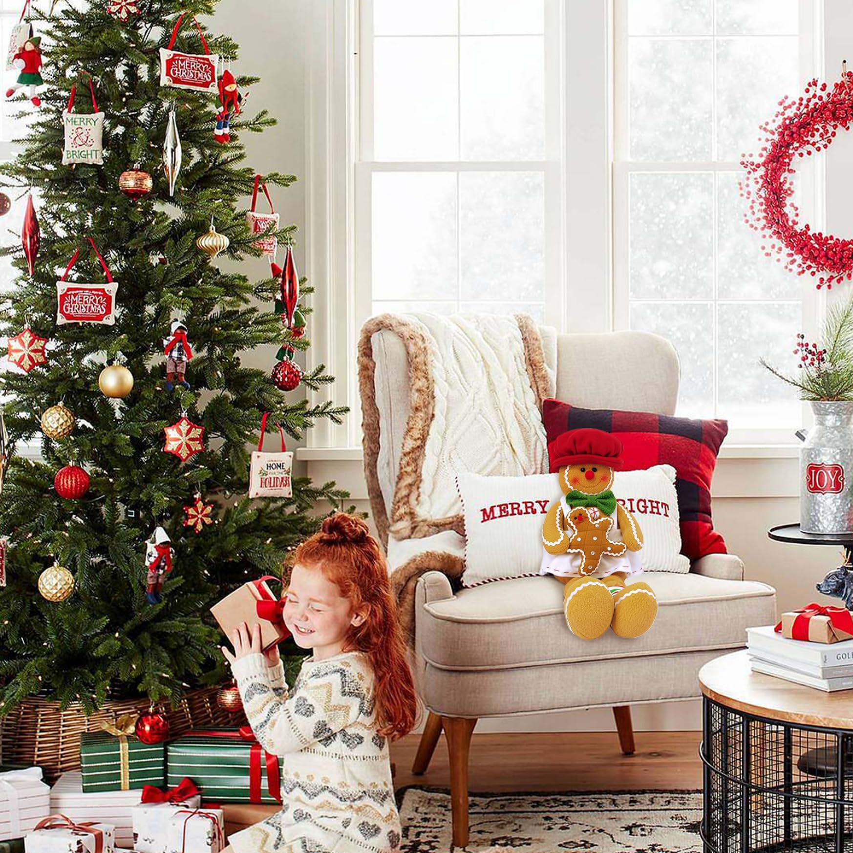 DAGLLGEW Gingerbread Man Plush 2Pcs Christmas Gingerbread Pillow Stuffed Cute Gingerbread Man Plush Toys Gingerbread Christmas Decorations Gifts for Christmas
