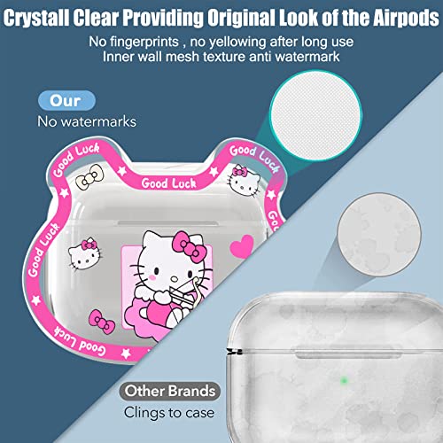 Cute Cat Case for AirPod 3rd Generation Cover with Loverly Cartoon Anime Funny Kawaii Pink Cat Keychain for Women Girls Kids,Clear Shockproof Protective Soft Silicone Cover for AirPod 3rd Generation