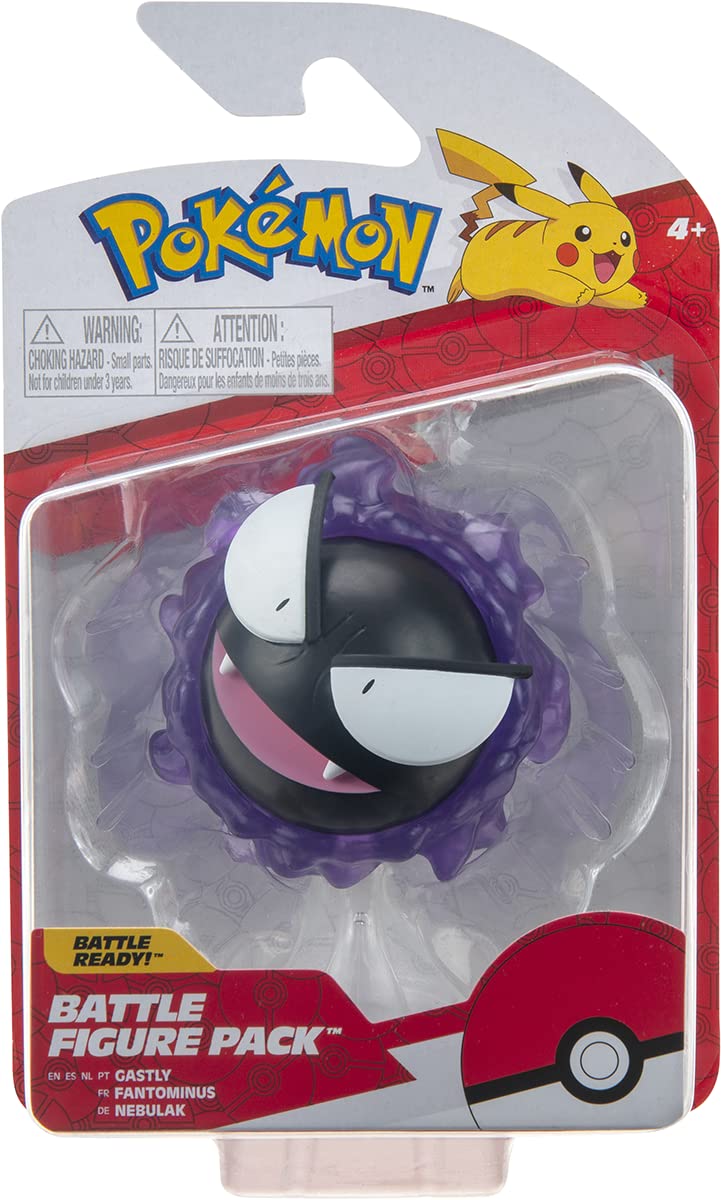 Pokemon Figure Toy 8 cm, Gastly Fantominus - Pokemon Battle Figure New 2024 - Officially Licensed Pokemon Toy