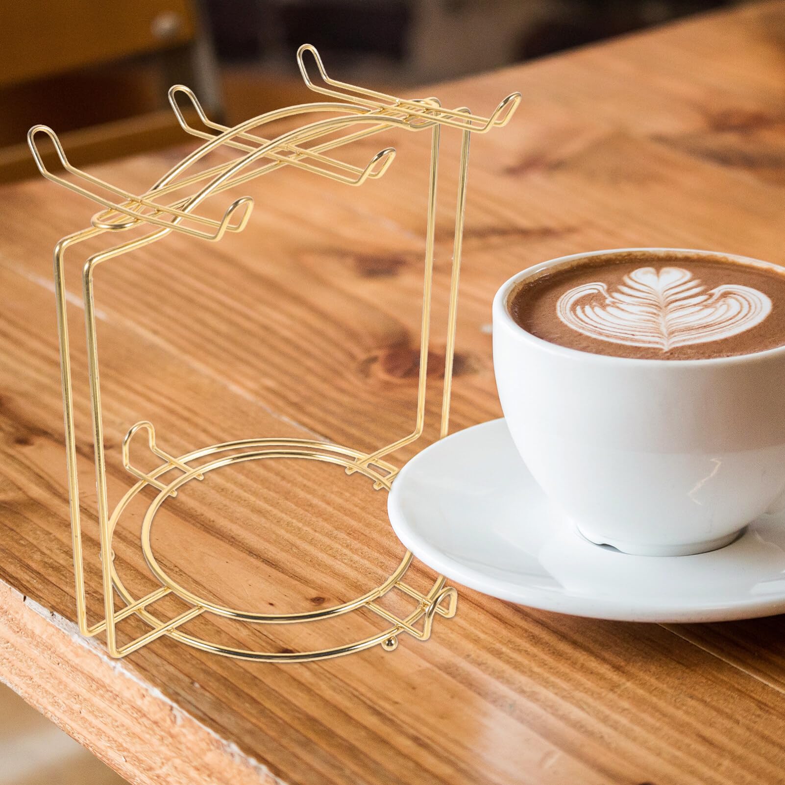 Cabilock Coffee Cup Holder with 6 Hooks, Stainless Steel Cup Holder Stand, Coffee Counter Bar Accessory (Golden)