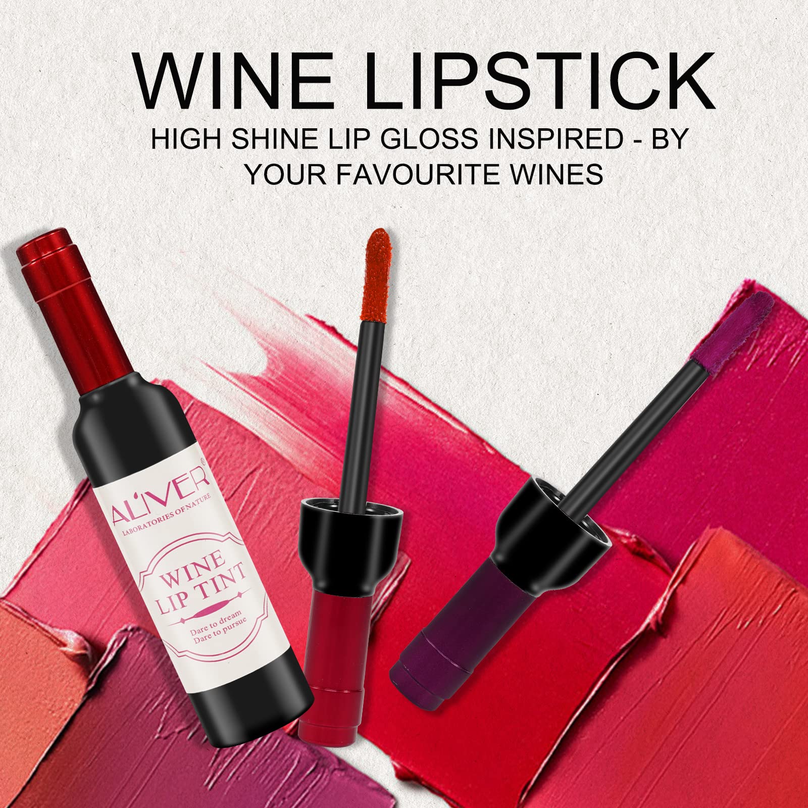 Wine Lip Tint 6 Colors, Waterproof Long Lasting Lip Stain, Non-stick Cup Lip Gloss, Light but Smart, Red and Wonderful, Lipstick Set, Fine Packaging