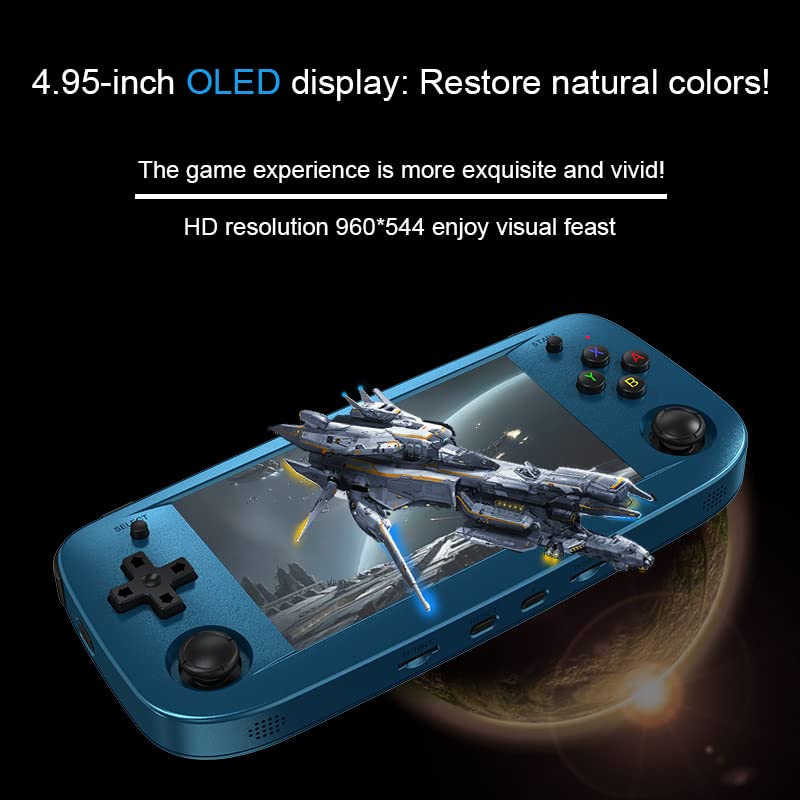 Daxceirry RG503 Retro Handheld Game Console 4.95-inch OLED Screen Linux System RK3566 Support 5G WiFi Bluetooth Portable Video Games Player with 64G Card 4193 Classic Games Gift (RG503-Blue)