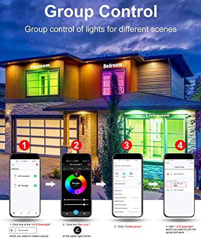 Lightdot Smart LED Recessed Lighting 4 inch, 9W 1000LM Dimmable Retrofit LED Can Lights Color Changing Ceiling Downlight WiFi App Control LED Recessed Lights Work (4 Pack)