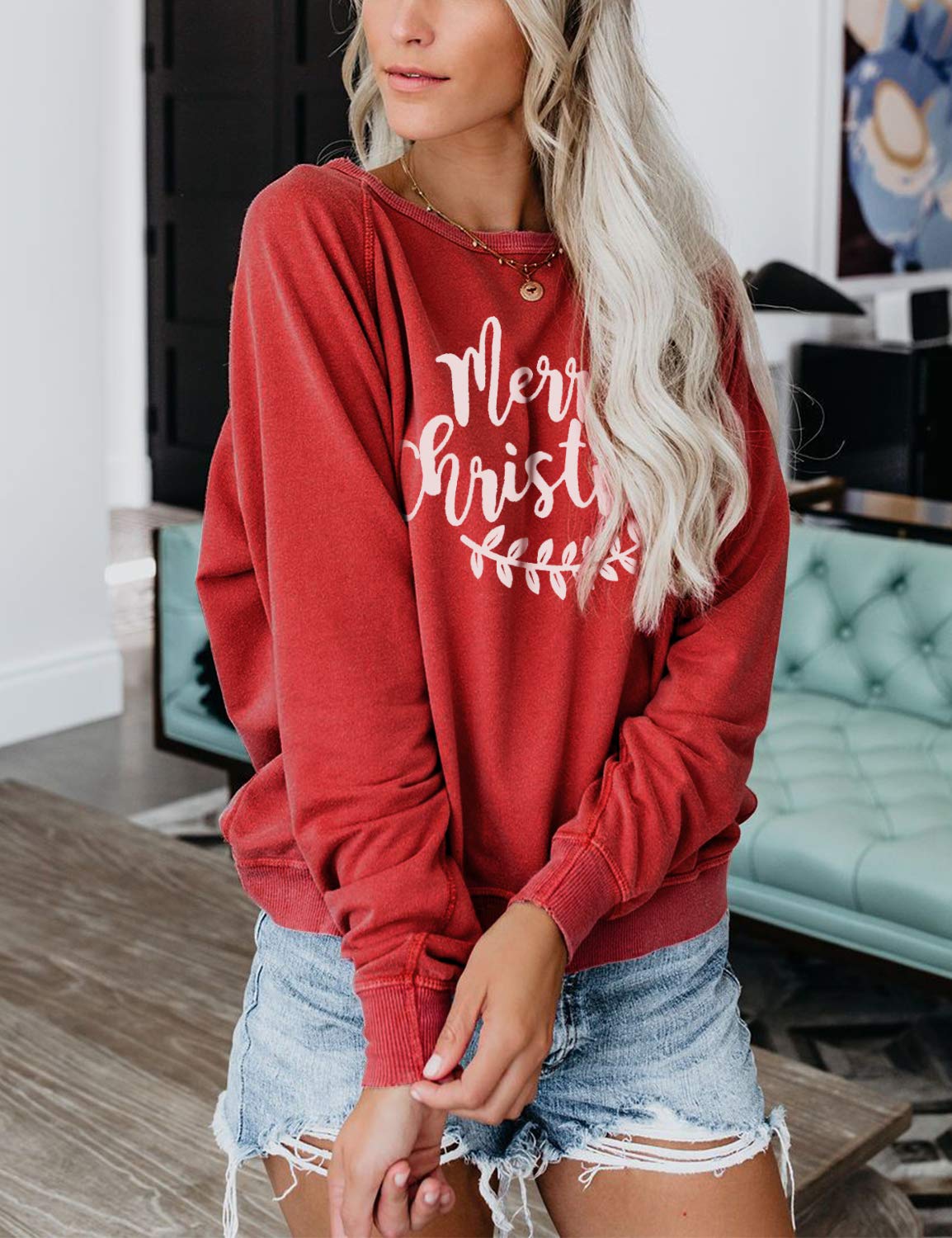 Blooming Jelly Womens Crewneck Sweatshirt Long Sleeve Raglan Letter Print Terry Casual Cute Pullover Top(L,Pink)