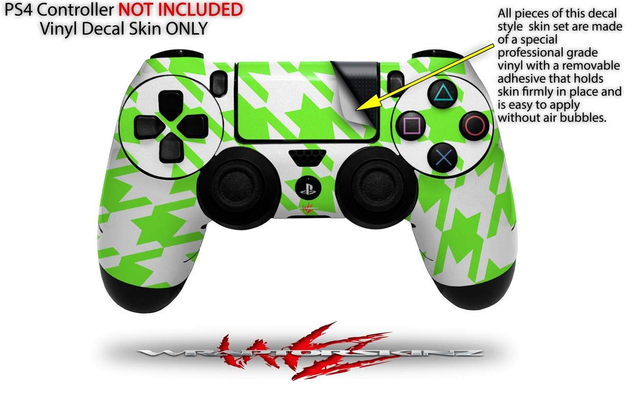 WraptorSkinz Skin Compatible with Sony PS4 Dualshock Controller PlayStation 4 Original Slim and Pro Houndstooth Neon Lime Green (Controller NOT Included)