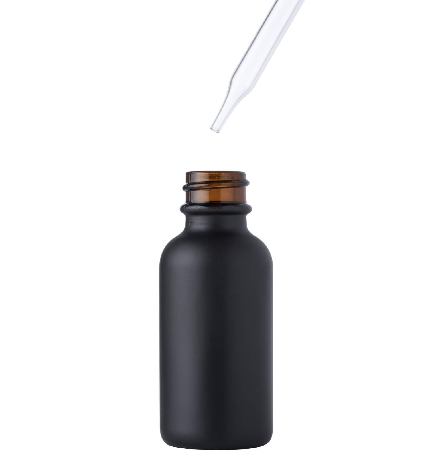 Focus Nutrition 12 Pack Black Coated Boston Round Essential Oils Aromatherapy Glass Bottles Jar With Bamboo dropper cap, 1oz