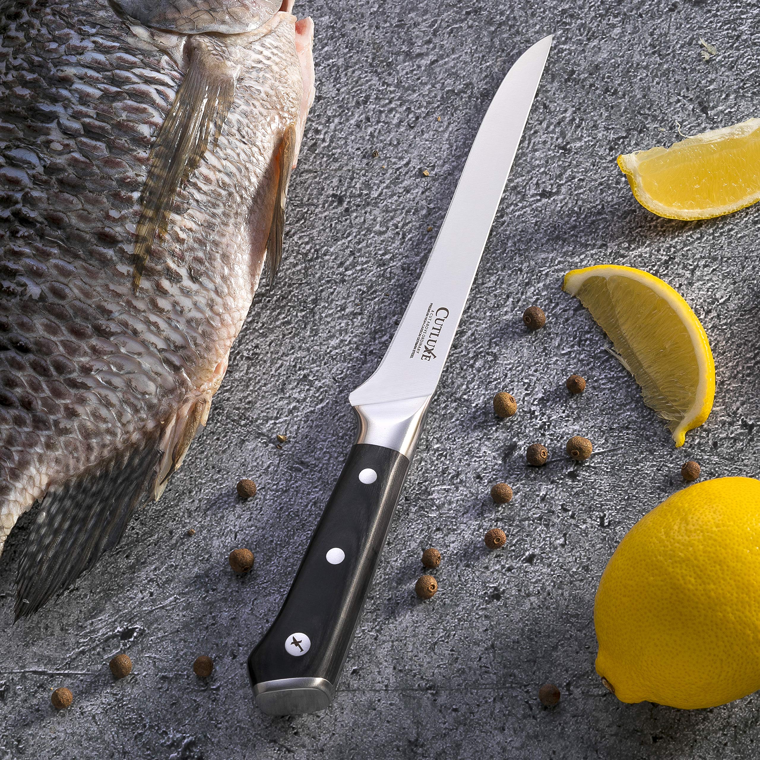 Cutluxe Boning Knife & Sharpening Knife Rodβ Forged High Carbon German Steel β Full Tang & Razor Sharp β Ergonomic Handle Design β Artisan Series