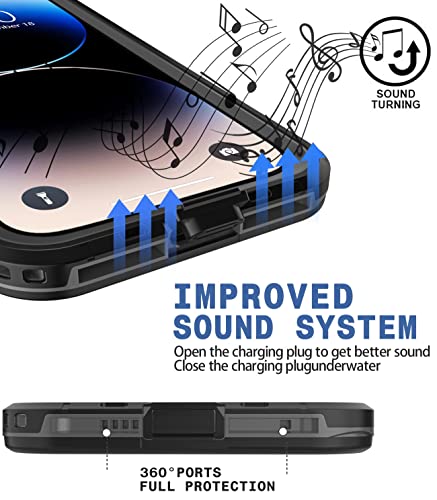 Guirble Design for iPhone 14 Pro Waterproof Case, Shockproof Dustproof Phone Case for iPhone 14 Pro with Screen Protector, Full Body Protective Case for iPhone 14 Pro Cover 6.1'' (Black/Gray)