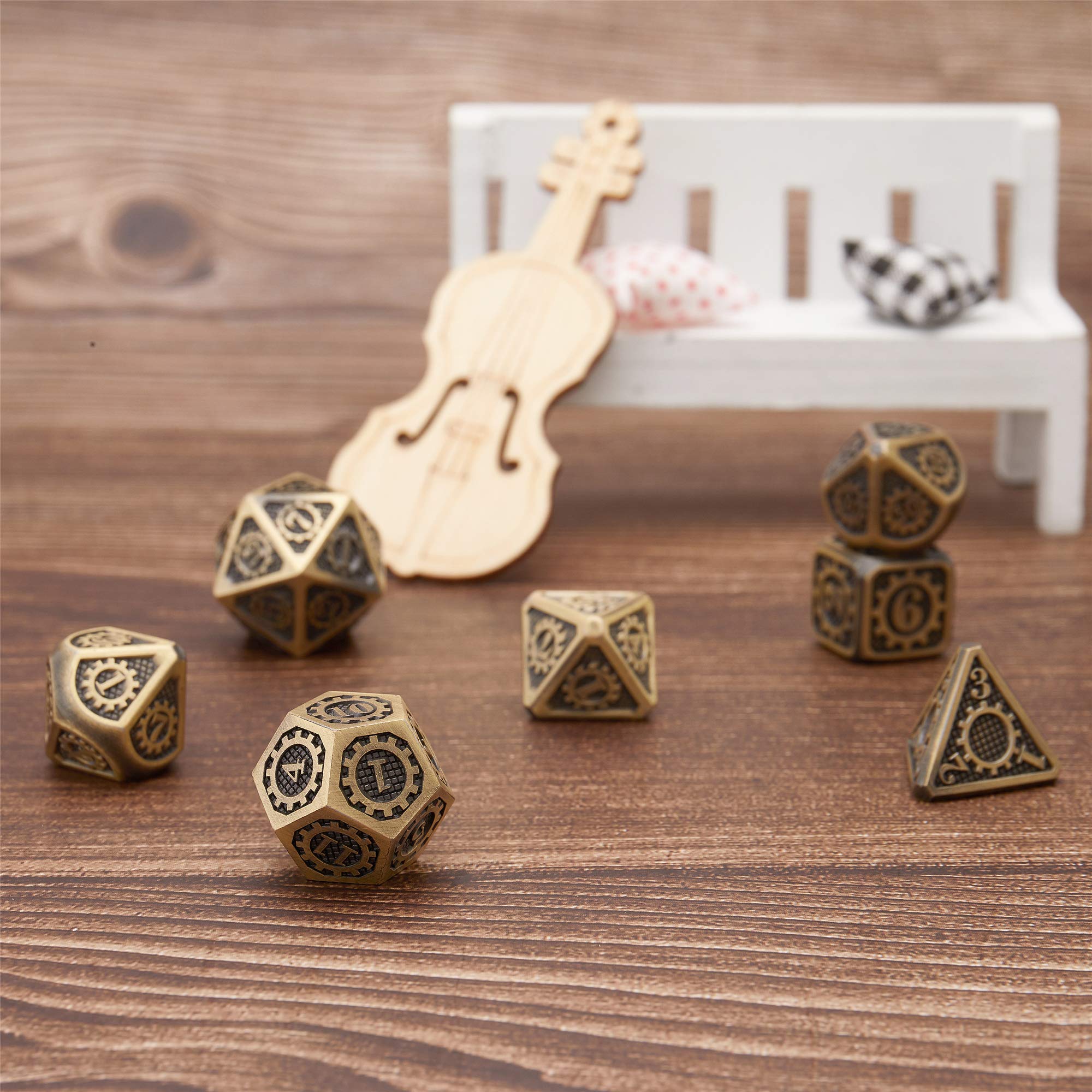 Metal Dice D&D, Dragon and Dungeon Polyhedral Metal Dice Set for RPG (Dungeon and Dragon Role Playing Games), and Enamel D&D Dice with Storage Bag (7-Piece Set)