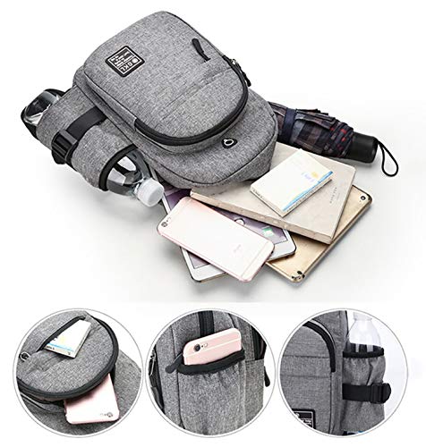 DOUBLE A IRON Sling Bag Crossbody Shoulder Multipurpose Casual Daypacks with Earphone Hole for Men Women - Gray