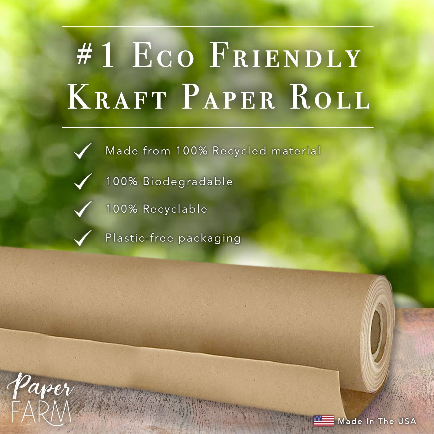 Eco Kraft Wrapping Paper Roll (Jumbo) | Biodegradable Recycled Material | Made in the USA | Multi-use: Natural Wrapping Paper, Table Runner, Moving, Packing & Shipping | 30β x 1200β (100ft)