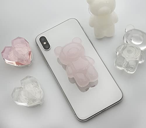 Lito.Dito Cute Bear & Heart Shape Expandable Collapsible Mobile Phone Grip Stand Holder for Smartphone Tablet Cell Phone Accessory (Milky Pink Bear)