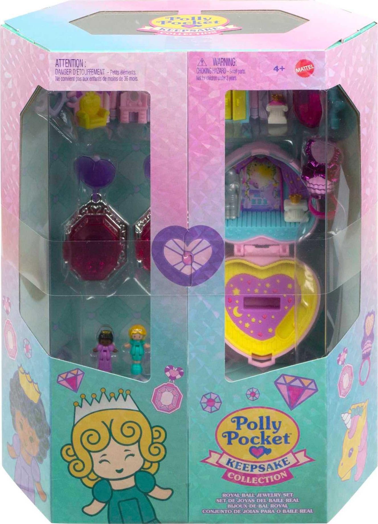 Polly Pocket Collector Compact with 2 Dolls, Keepsake Collection Royal Ball Jewelry Accessories Set, Collectible Toy with Unicorn Castle Theme