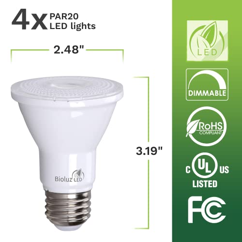 Bioluz LED PAR20 LED Bulbs 3000K 90 CRI 5.5W = 75W Replacement Soft White Dimmable Spot Light Bulb E26 Base 40 Degree Beam Angle UL Listed & Title 20 4-Pack