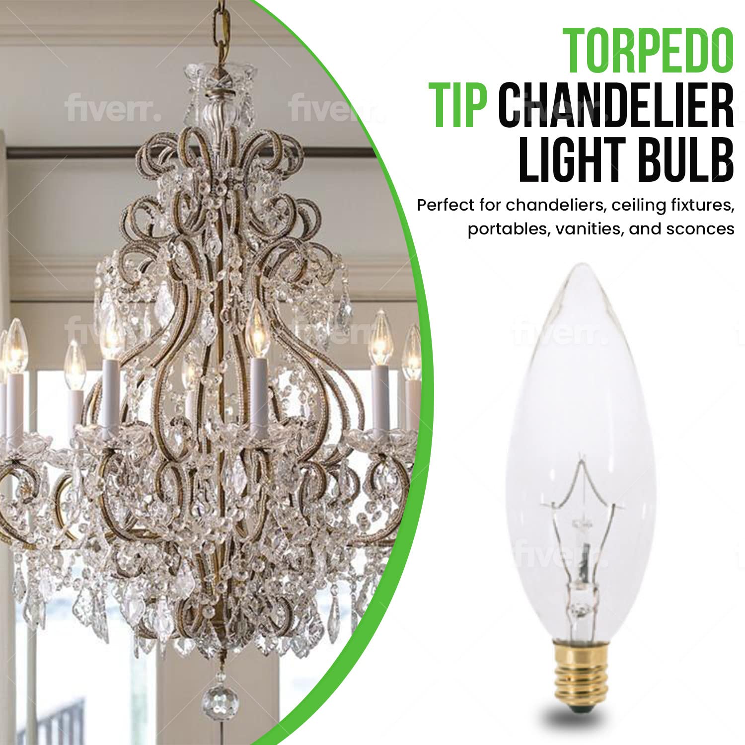 BULBMASTER Blunt Tip Decorative Candle Light Bulbs CTC Chandelier Bulbs Torpedo Tip Incandescent Light Bulbs, E12 Candelabra Light Bulb Base, Soft White, Pack of 12 (40CTC)