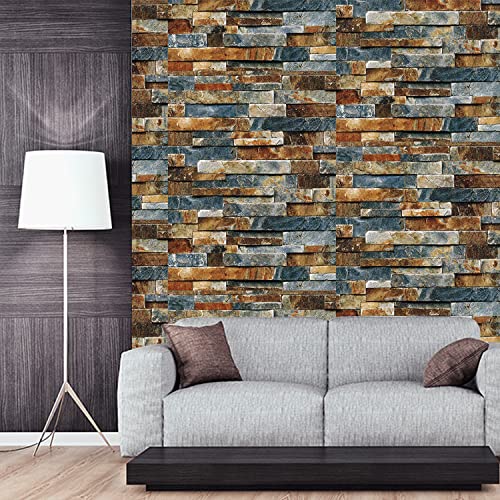 LiKiLiKi Stone Brick Wallpaper Peel and Stick Wallpaper Removable Kitchen Wall Covering Roll Home Use Decoration Self Adhesive Vinyl 17.71''x118''