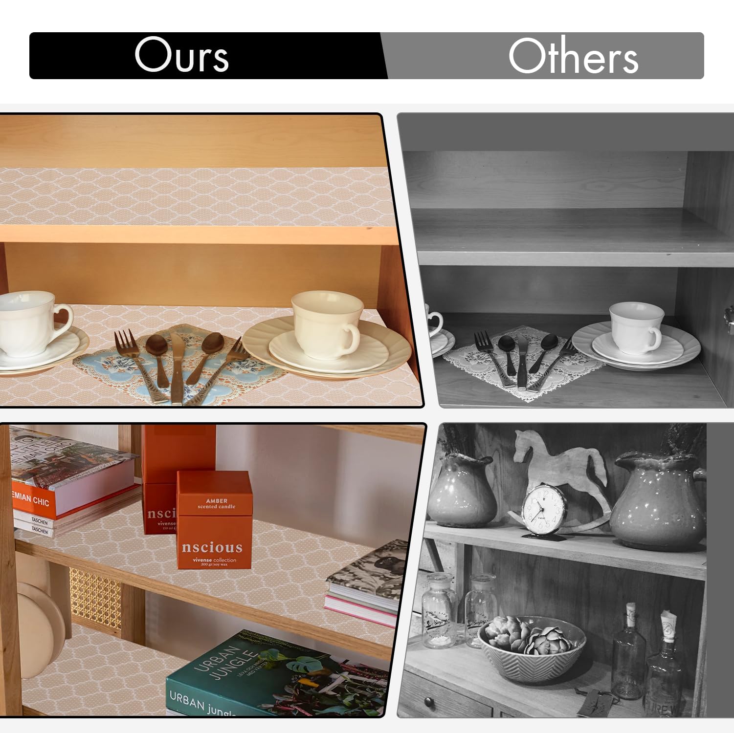 Cooyes Shelf Liner – Non-Adhesive Shelf Liners for Kitchen Cabinets – Waterproof Shelf Paper with Modern Pattern – Durable EVA Cabinet Liners