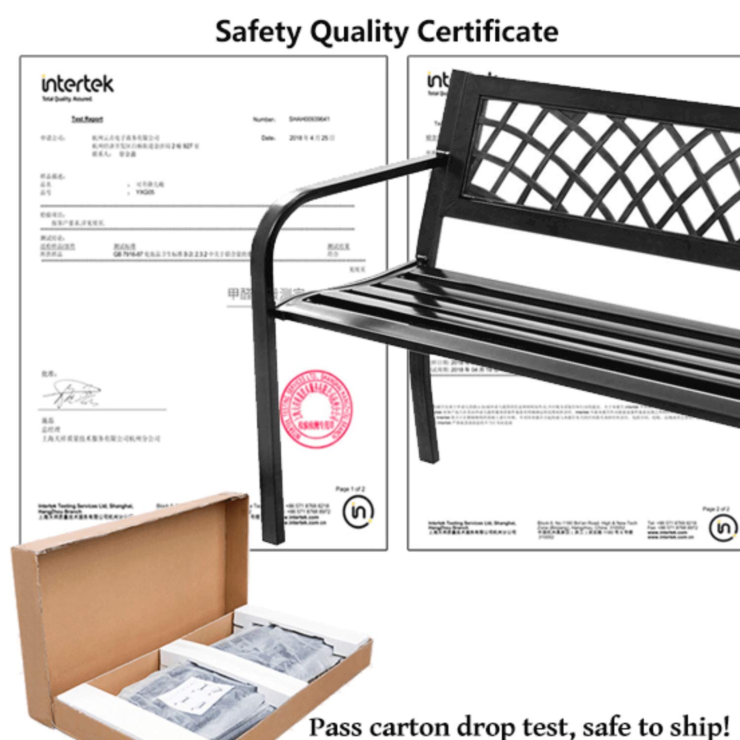 HomeClever Metal Garden Park Bench, 45.5inch Powder Coated Cast Iron PVC Mesh Pattern Design Patio Bench w/Armrests Sturdy Steel Frame, Outside for Front Porch Path Yard Lawn Deck Furniture, Black