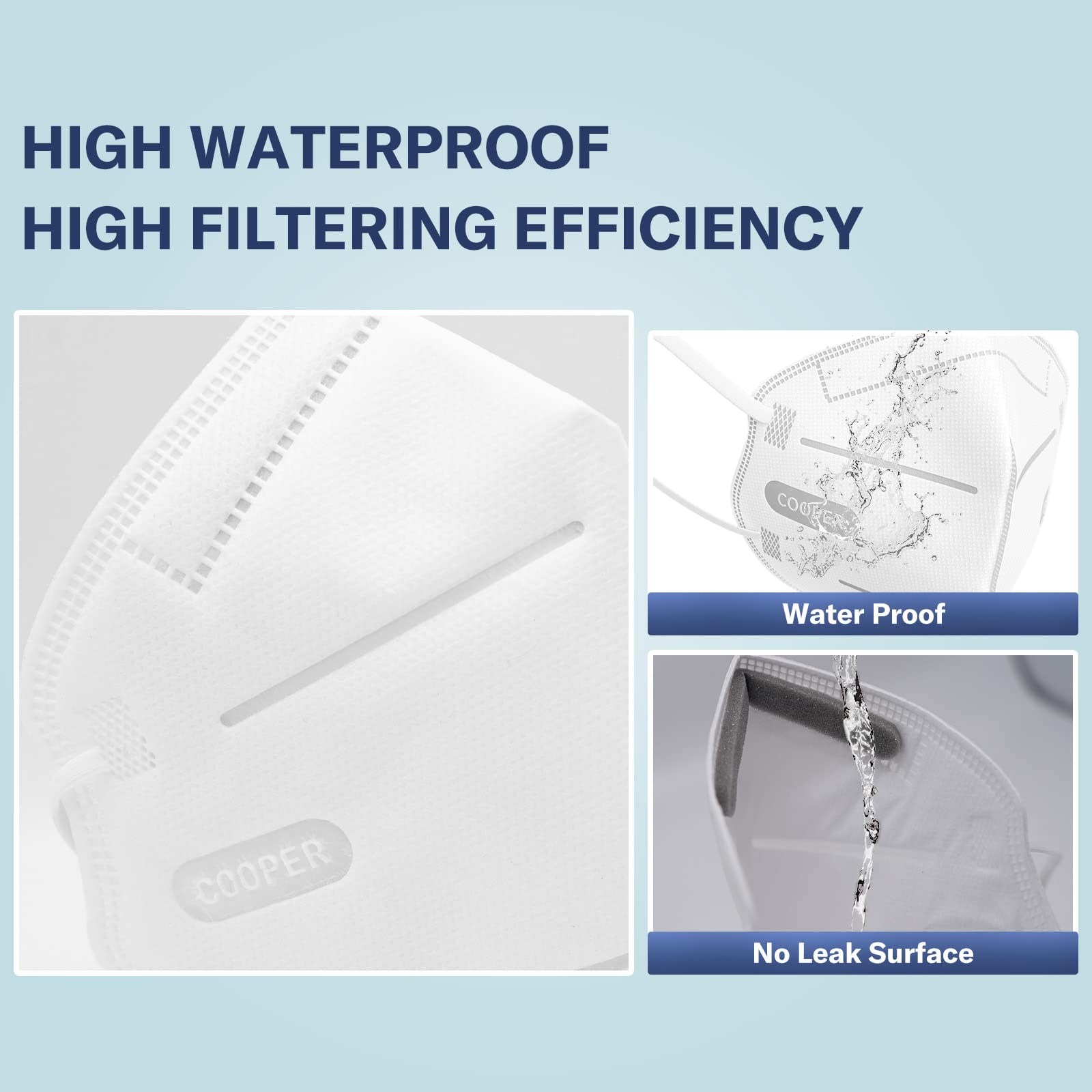 Cooper KN95 Face Masks, 60PCS Breathable Comfortable KN95 Mask, 5-Ply Disposable Face Mask Filter Efficiency≥95%, White