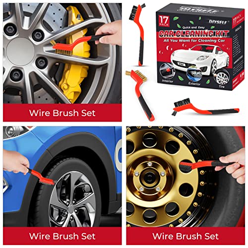 DIYSELF 17-Piece Professional Car Detailing Kit, Detailing Brush Set, Car Interior Detailing Kit, Car Detailing Brushes for Auto Repair Shop, Home