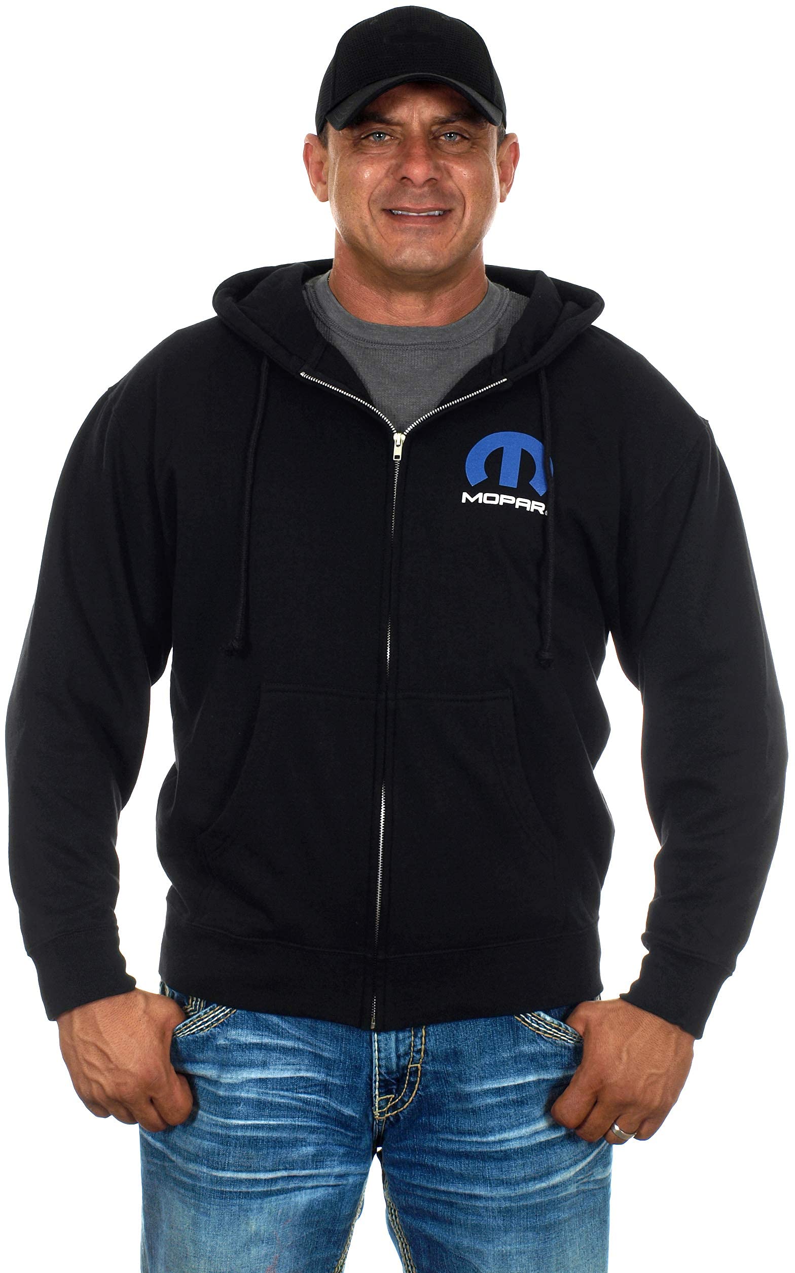 JH DESIGN GROUP Men's Mopar Logo Hoodie Full Zip Up Black Hooded Sweatshirt (small, AP22-black)