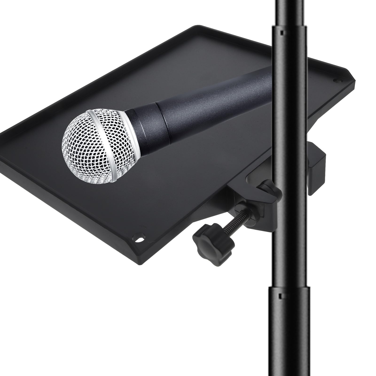 Microphone Stand Clamp- On Utility Shelf Adjustable Table Live Broadcast Mic Stand Phone Clip Holder Rack Music Sheet for Microphone Instrument Accessory Black