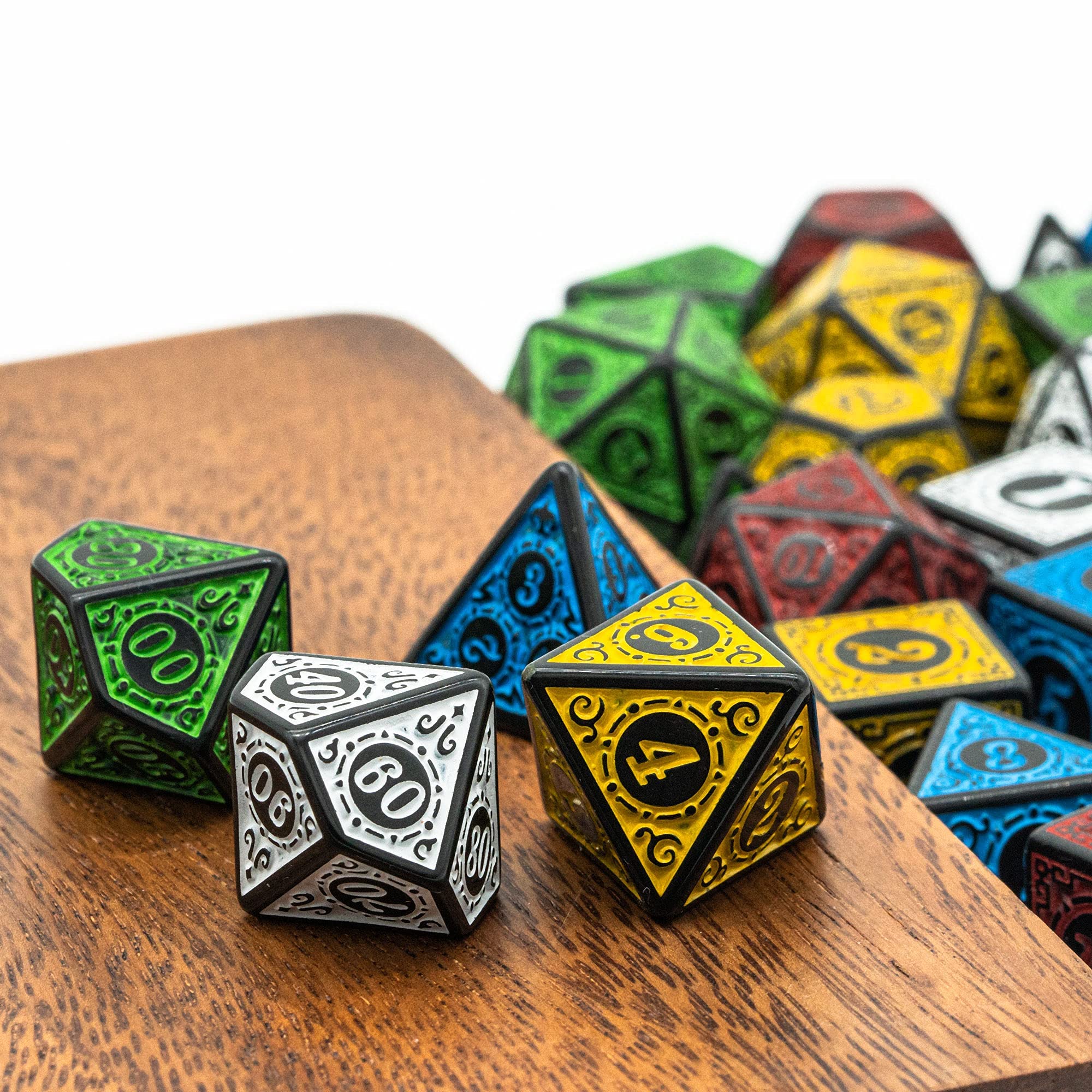 Poludie 5 Polyhedral Dice Set (35pcs) with Leather Dice Bag, D&D Dice for Dungeons and Dragons, RPG, MTG Table Games (Window Lattice Carved Series)