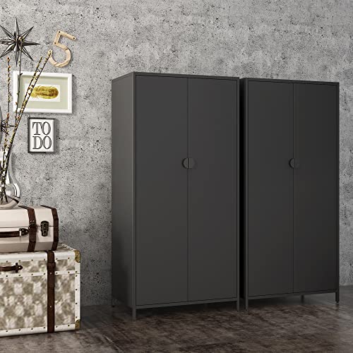 MIOCASA Steel Storage Cabinet Metal Locker 2 Door Wardrobe Armoire Closet with Hanging Rod for Bedroom, Changing Room, Laundry Room, Office