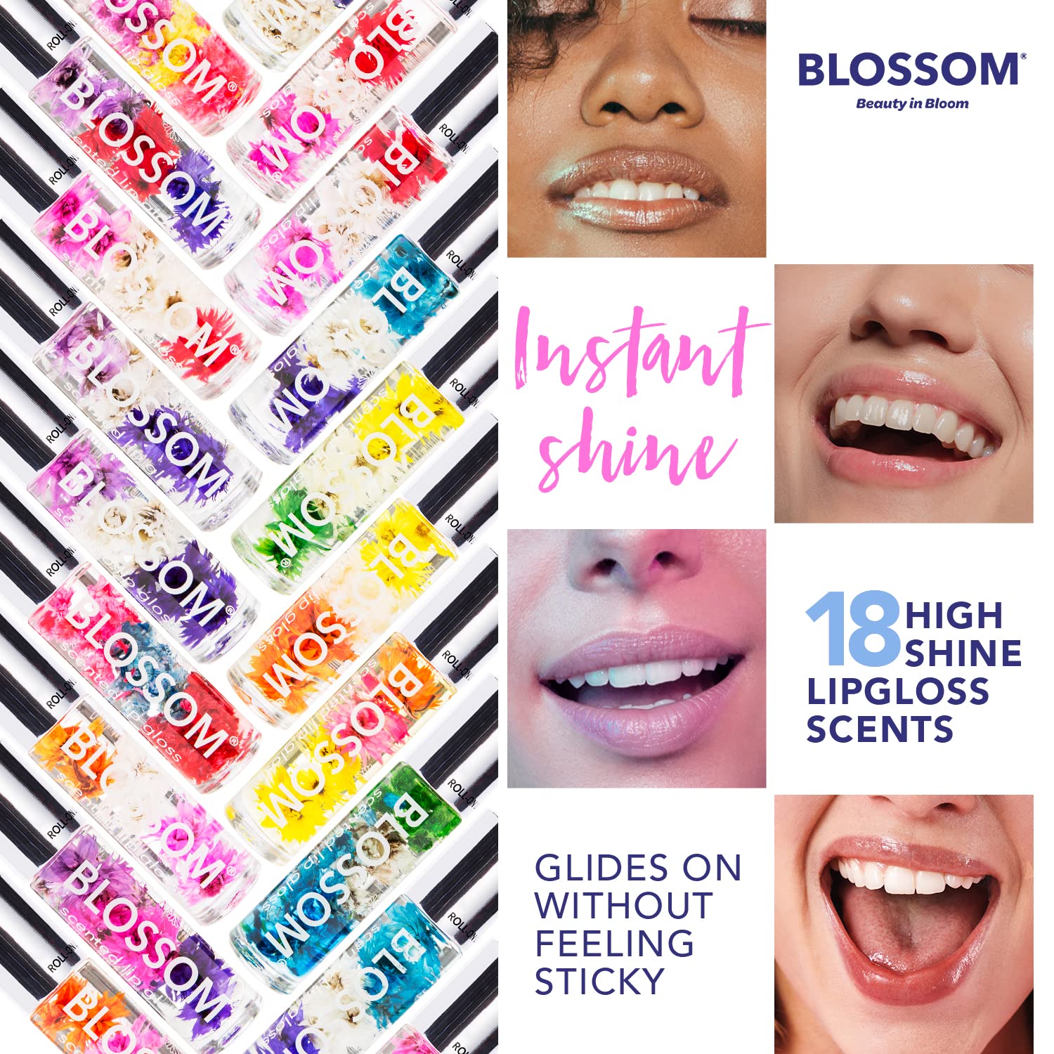 Blossom Scented Roll on Lip Gloss, Infused with Real Flowers, Made in USA, 0.40 fl oz, 2 pack, Raspberry/Watermelon