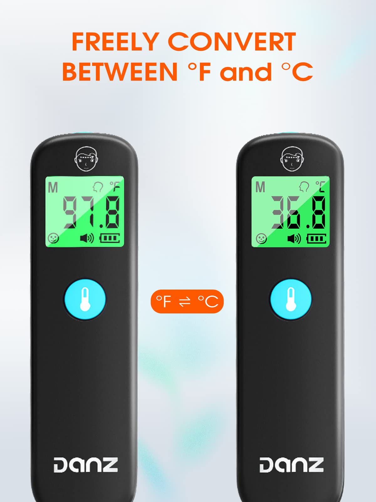 Danz No Touch Thermometer for Adults and Kids, Forehead Digital Baby Thermometer with 3-Color Backlight, Infrared Thermometer 1 Second Fast Reading, Fever Alarm