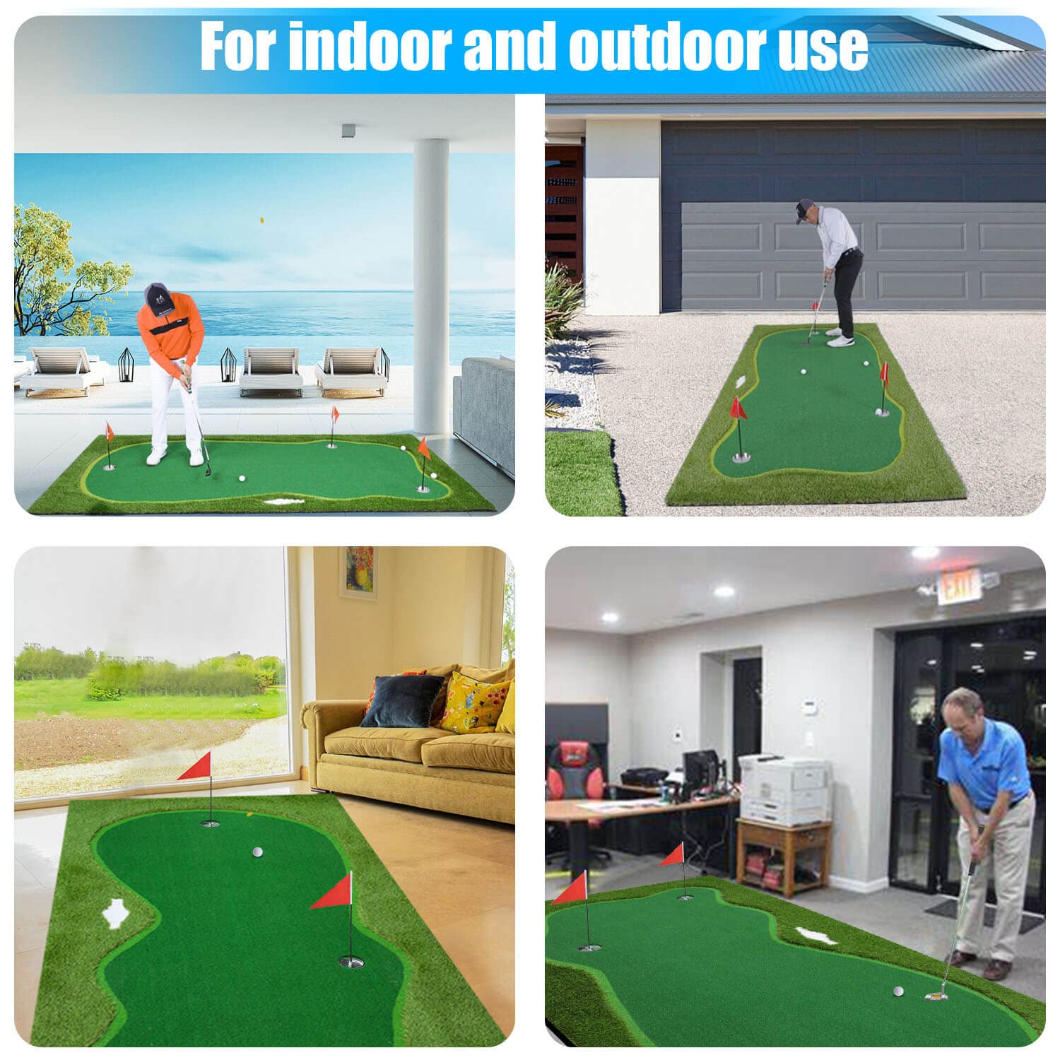 BOBURN Golf Putting Green/Mat-5x10FT Golf Training Mat- Professional Golf Practice Mat- Green Long Challenging Putter for Indoor/Outdoor