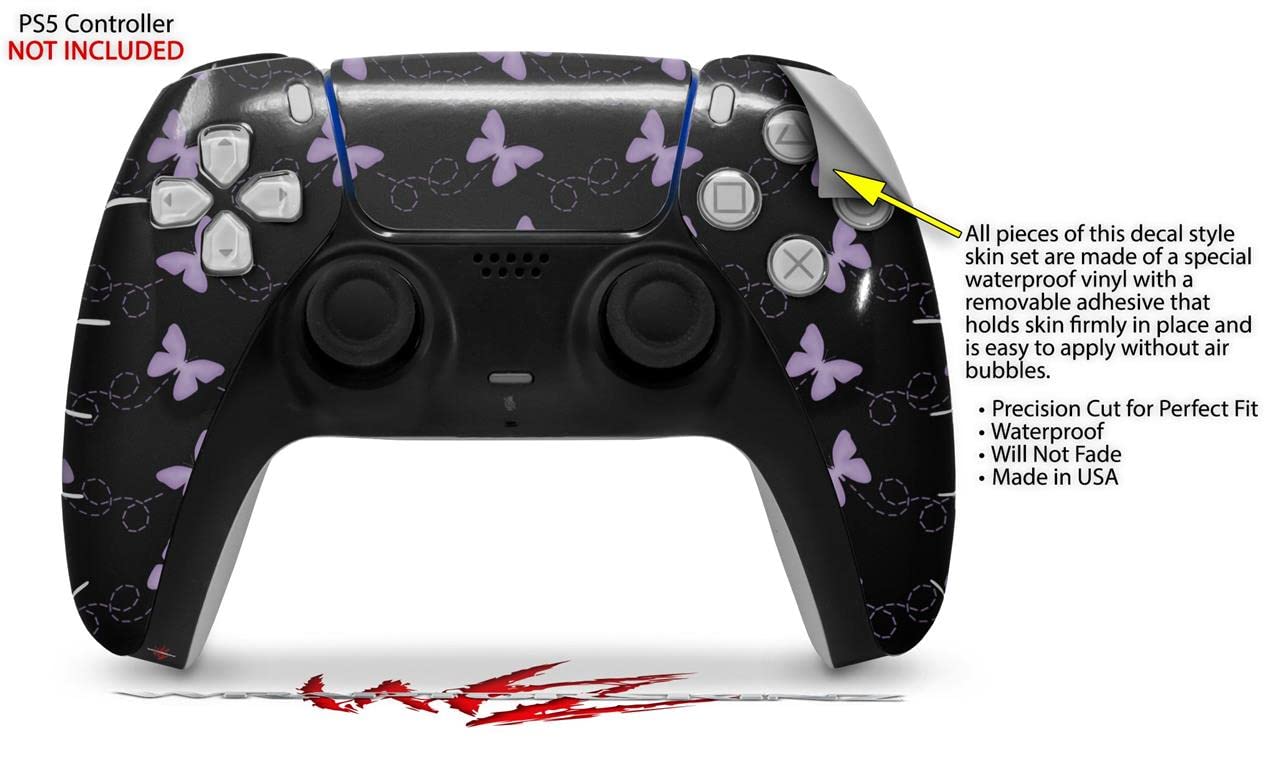 WraptorSkinz Skin Wrap compatible with Sony PS5 DualSense Controller Pastel Butterflies Purple on Black (CONTROLLER NOT INCLUDED)