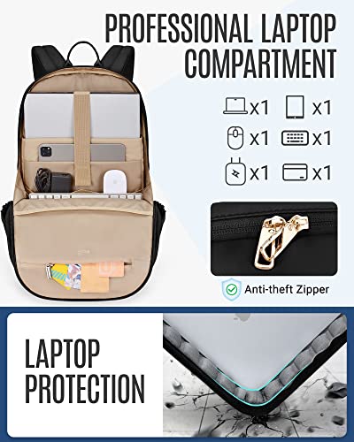 LIGHT FLIGHT Travel Laptop Backpack, 17.3 Anti Theft Laptop Backpack with USB Charging Hole, Water Resistant College Bookbag, Large Capacity Black Computer Backpacks for Work, Black