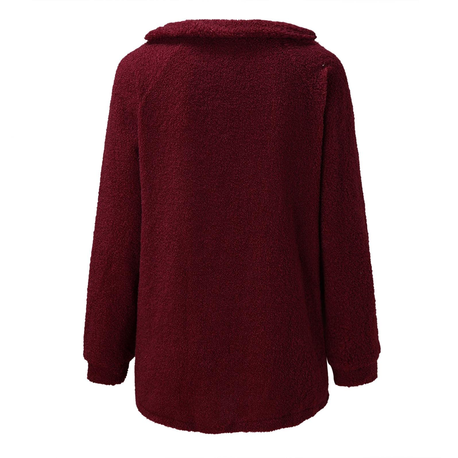 Padaleks Women's Long Sleeve Lapel Side Zip Up Sweatshirt Solid Stylish Loose Fit Casual Pullover Tops Blouses Wine