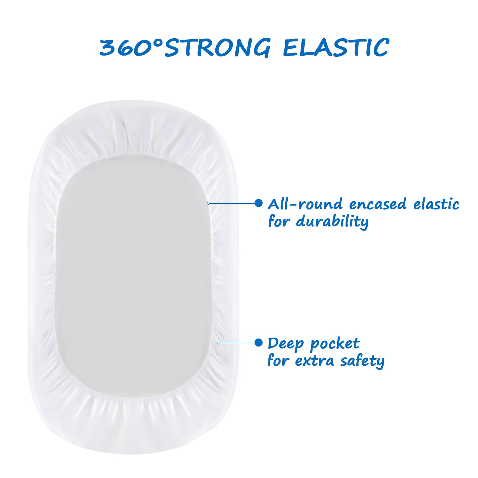 Bassinet Sheet 2 Pack Cotton Fitted Sheets Set for Oval Rectangle Hourglass Bassinet Mattress and Moses Baskets, Super Soft and Breathable Cover for Baby Girl Boy 32''x16''x4'', White