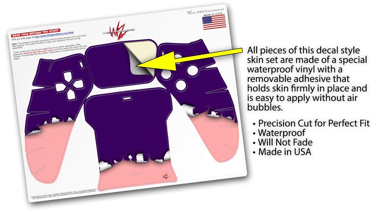 WraptorSkinz Skin Wrap compatible with Sony PS5 DualSense Controller Ripped Colors Purple Pink (CONTROLLER NOT INCLUDED)