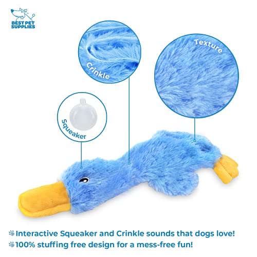 Best Pet Supplies Crinkle Dog Toy for Small, Medium, and Large Breeds, Cute No Stuffing Duck with Soft Squeaker, Fun for Indoor Puppies and Senior Pups, Plush No Mess Chew and Play - Blue
