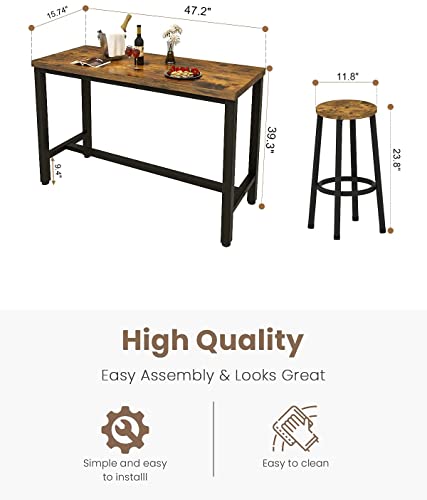 DKLGG Small Bar Table with Stools, Rectangle Bar Table and Chairs Set, Counter Height Tabletop for Breakfast Restaurant Dinner Living Party Room Small Space, 3-Piece Pub Dining Furniture, Bistro Set