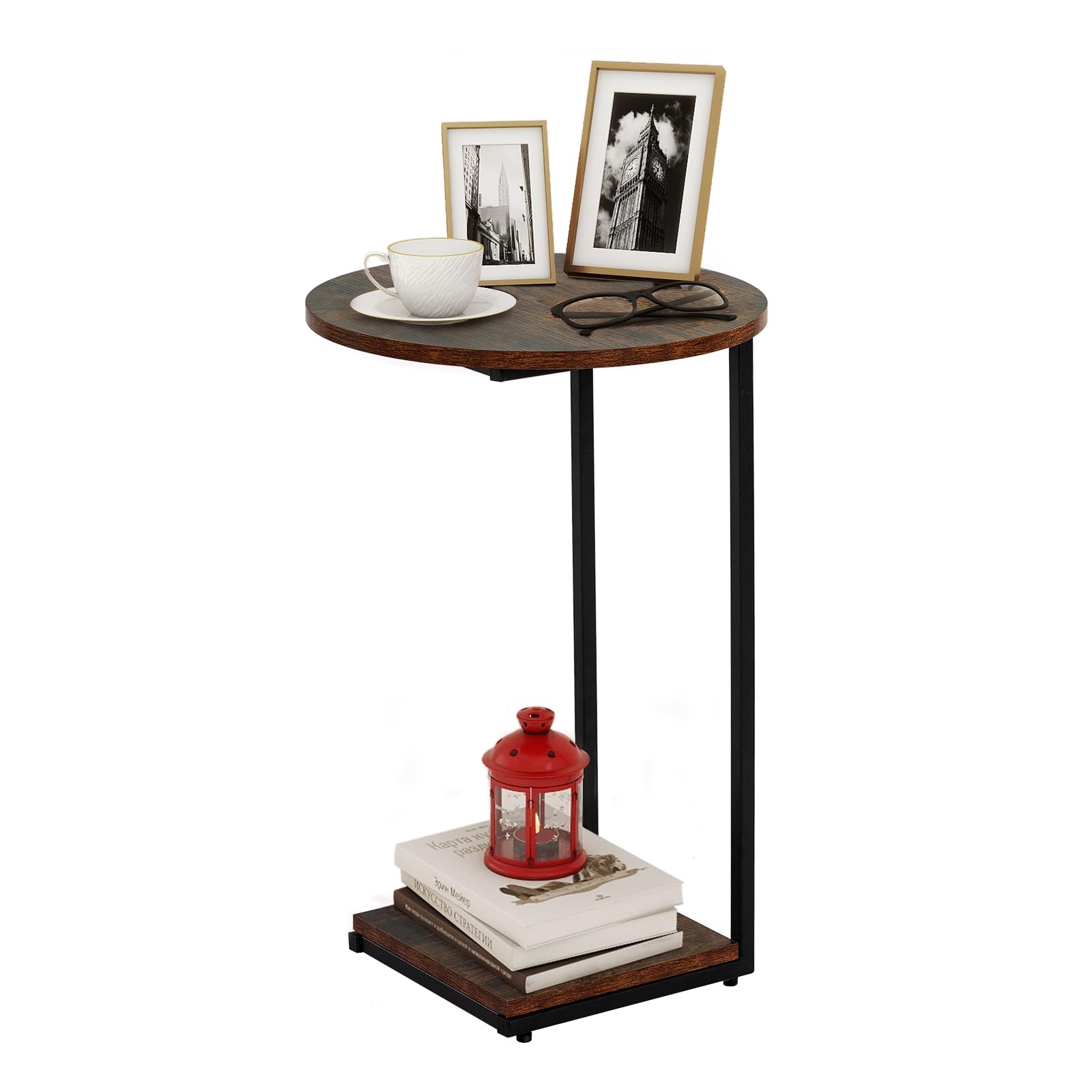 DCLRN C Shaped End Table for Couch,Round Coffee End Table,C Shaped Wood Side Table-Perfect for Living Room and Bedroom.(Brown)