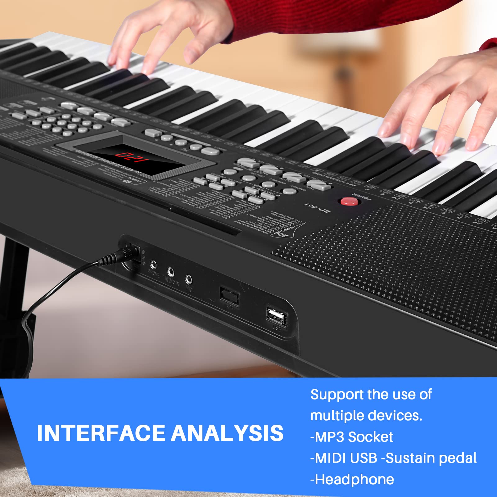 Camide 61 Key Keyboard Piano for Beginners with Speakers, Digital Piano Stand, Bench, Headphones, Microphone, Sticker Sheet and Demo Songs