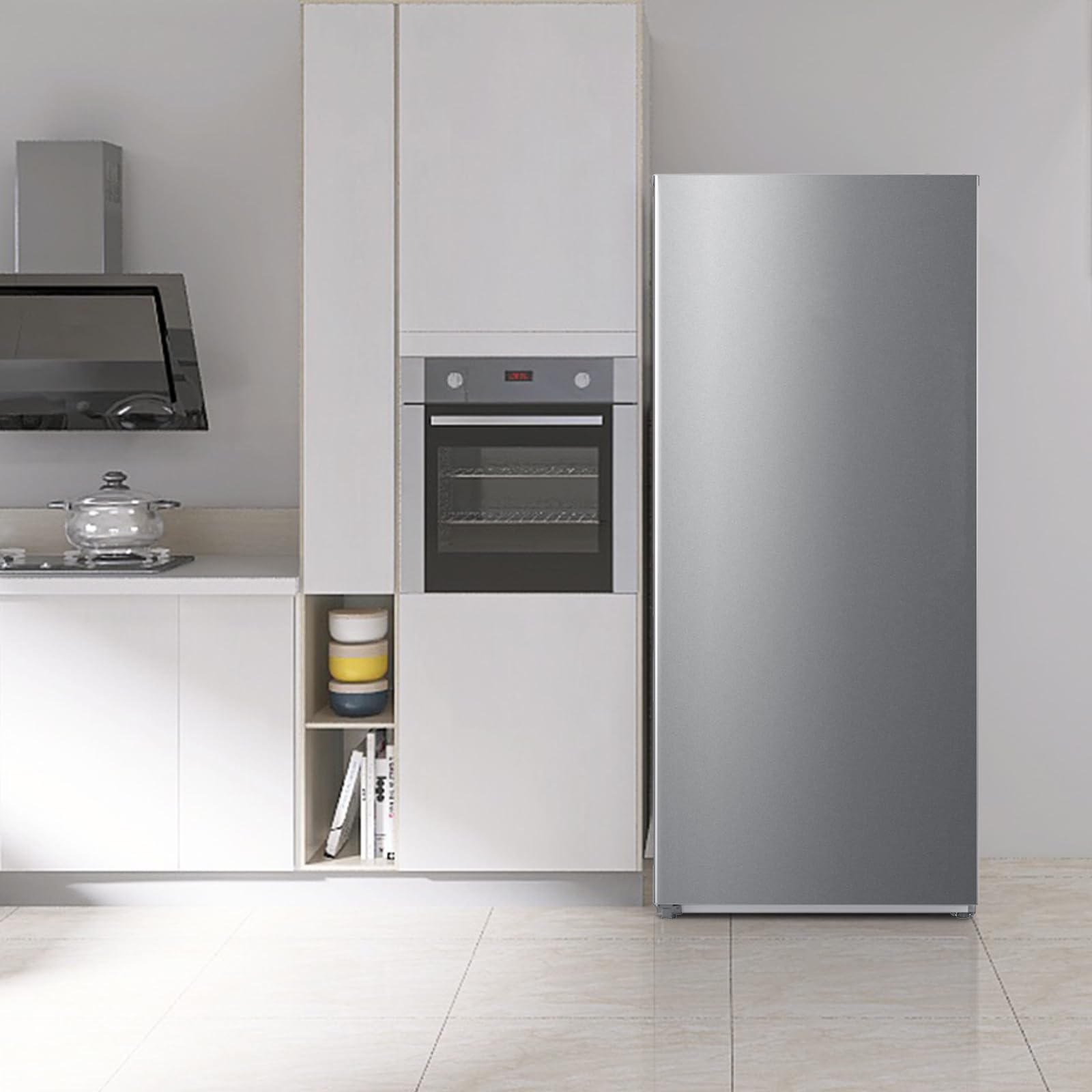 Techomey Left Hinged Standing Upright freezers 21 cu.ft, Garage freezer/refrigerator 115v, Quick Freeze, Dual modes, Recessed Handle Single Door, Stainless Steel