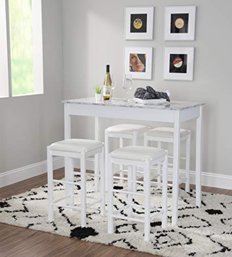 Linon White 3 Piece Faux Marble Tavern Set