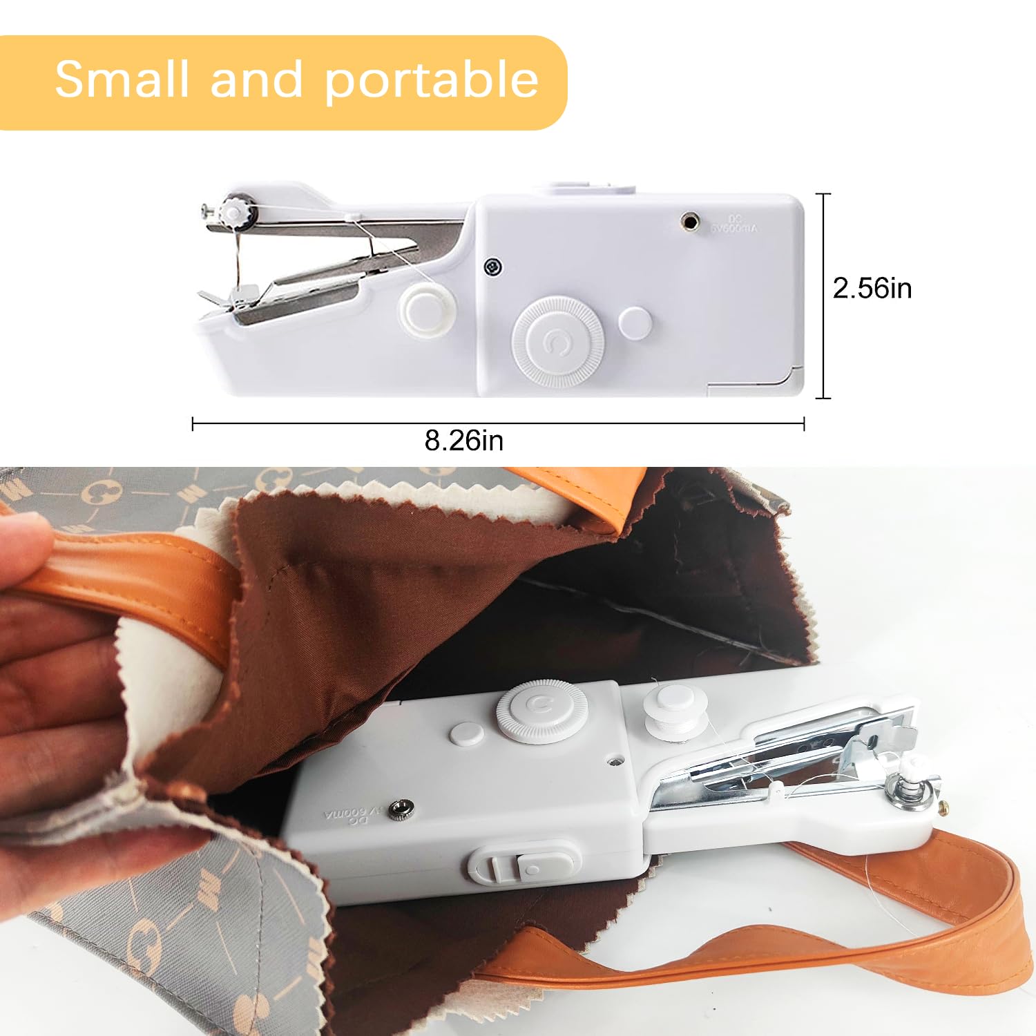 Handheld Sewing Machine, Mini Portable Electric Sewing Machine for Adult, Easy to Use and Fast Stitch Suitable for Clothes,small handheld,Fabrics, DIY Home Travel,White,